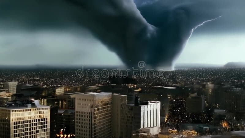 Powerful Tornado Touches Down in a Vast Green Field Under Dramatic Storm Clouds. Intense Weather ...