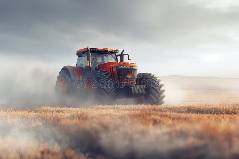 Powerful Tractor Amidst Dusty Field Stock Image - Image of dynamic ...