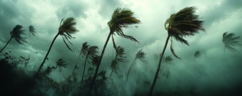 Powerful Tropical Storm with Strong Winds and Palm Trees Stock ...