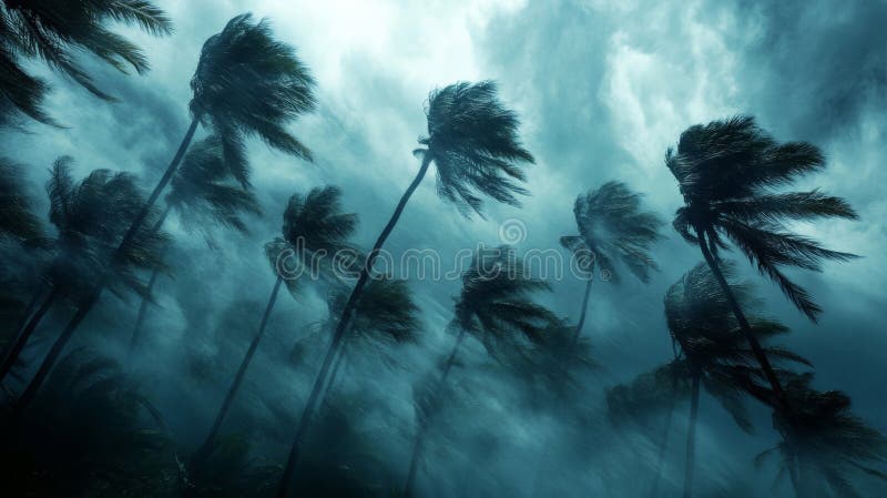 Powerful Tropical Storm with Strong Winds and Palm Trees Stock ...