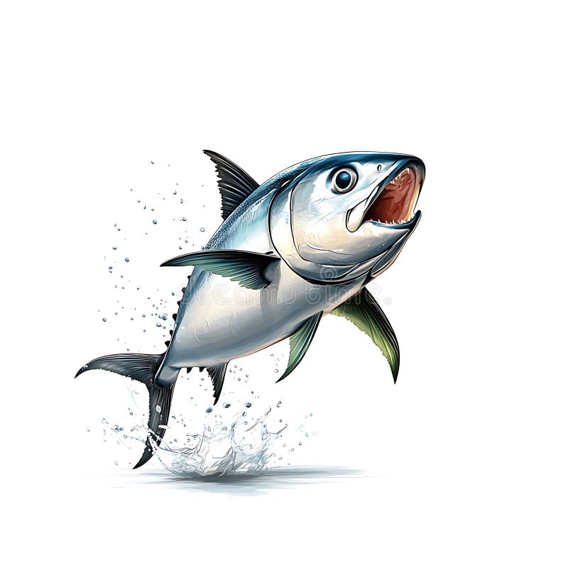 A Powerful Tuna Leaps in Dramatic Splash. Stock Illustration ...