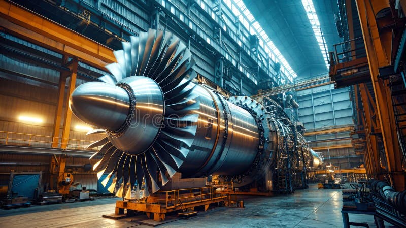 Large Jet Engine Displayed in Factory Workshop Stock Illustration ...