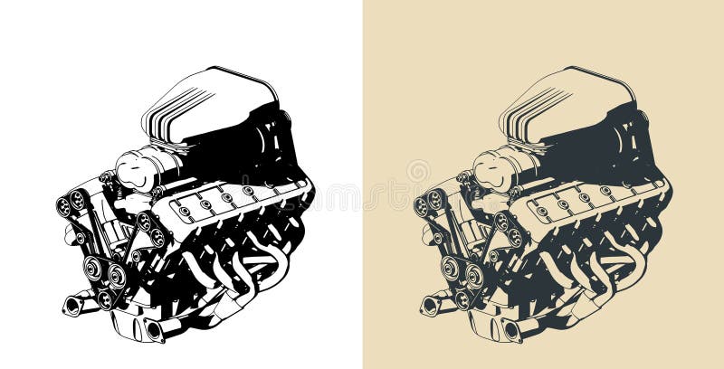 Powerful Turbocharged V-engine Illustrations Stock Vector ...