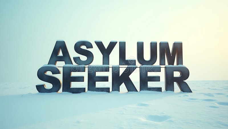 Powerful Typography Showcasing the Phrase Asylum Seeker Against a Snowy ...