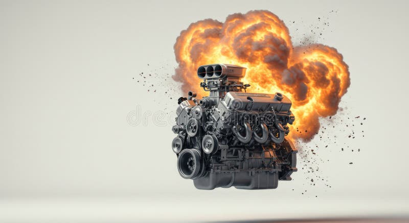 Powerful V8 Engine with Dynamic Flames and Explosions in Action Stock ...