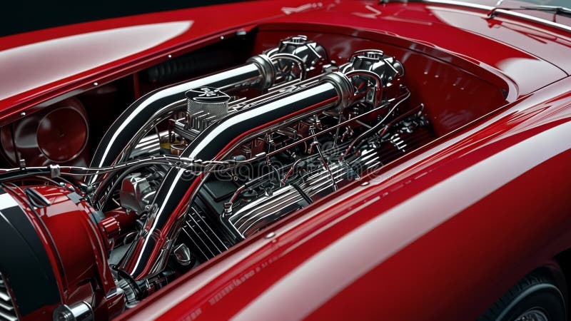 Powerful V8 Engine Inside a Red Classic Car Stock Footage - Video of ...