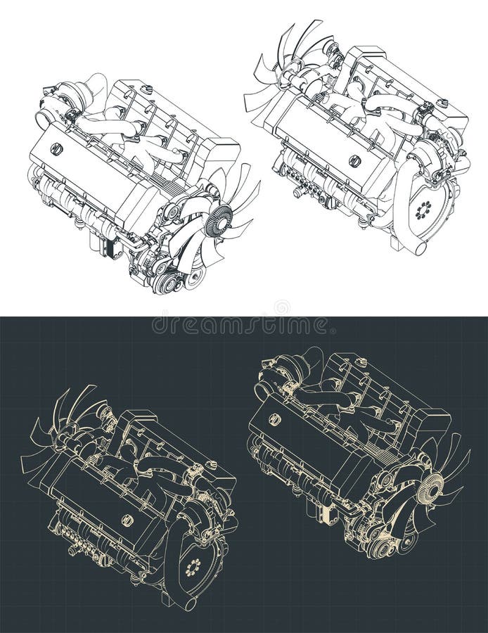 Powerful V8 Turbo Engine Isometric Blueprints Stock Vector ... Powerful V8 Turbo Engine Isometric Blueprints Stock Vector ...