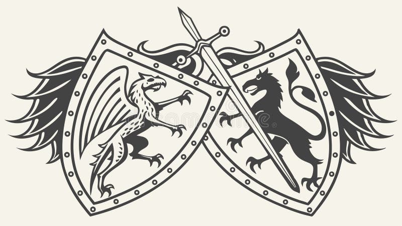 Heraldic Shields with Dragon Crest Design, Vector Design Generative AI ...