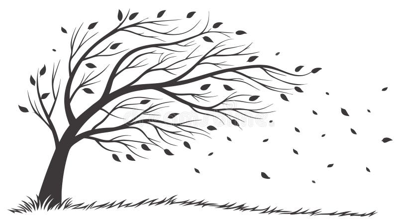 Windswept Tree Silhouette, Resilience in Nature, Vector Design ...