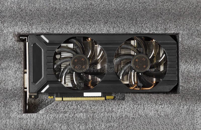 Powerful Video Card with Two Fans in the Box. Close Up Stock Photo ...