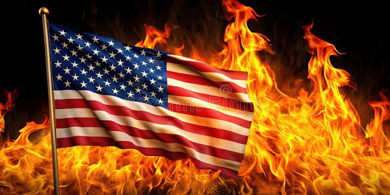 A Powerful Visual American Flag in Flames Against a Striking Patriotic ...