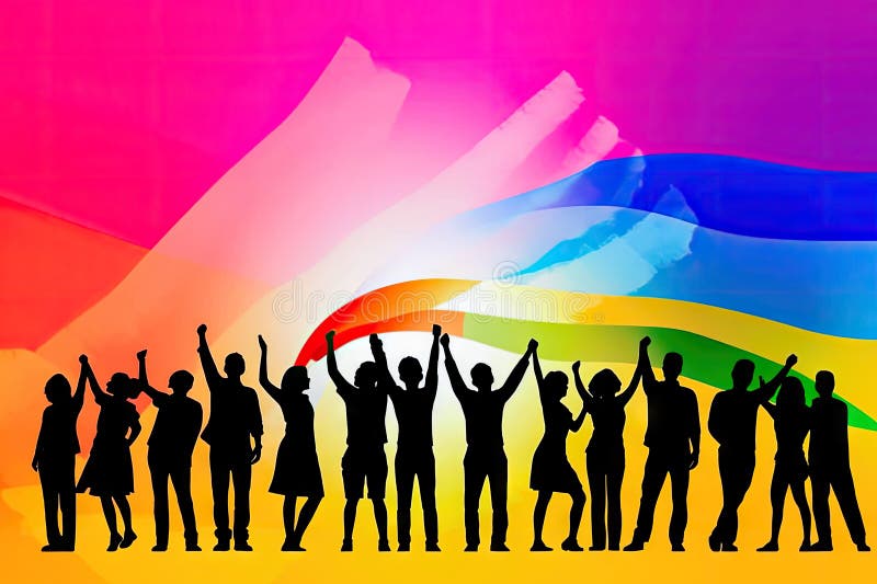 Inclusive Community: Silhouettes Against the LGBT Rainbow Flag ...