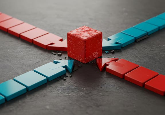 Business Strategy Conflict Resolution Concept Red Cube Arrows Meeting ...