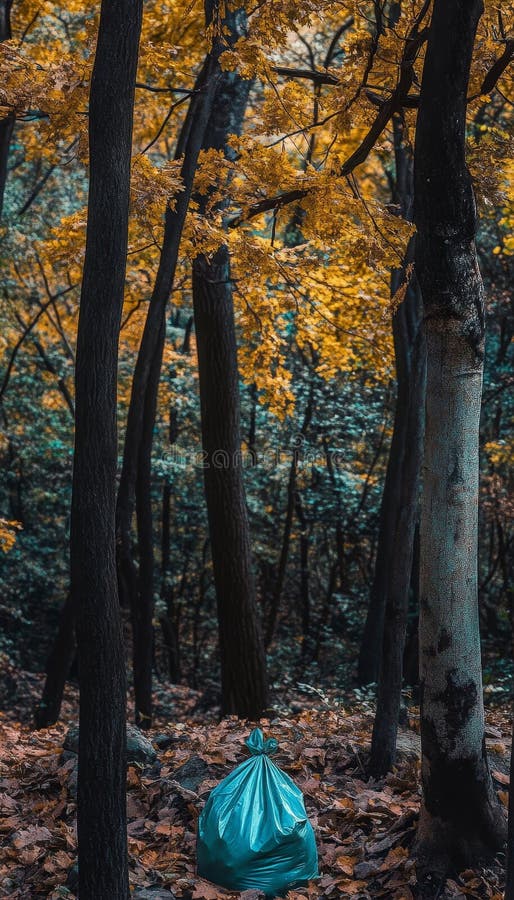A Powerful Visual of Pollution a Trash Bag Amidst Trees Urging ...