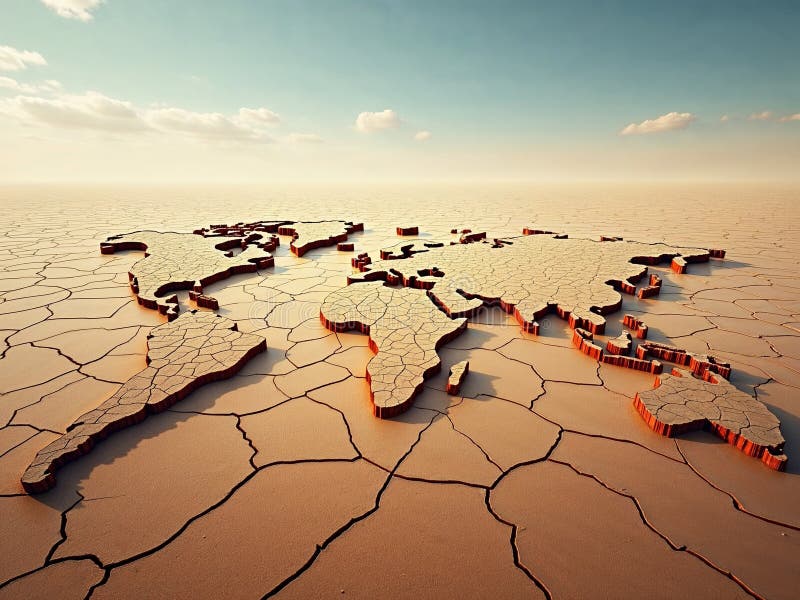 Global Warming Concept: Earth Map on Desert Drought Stock Illustration ...