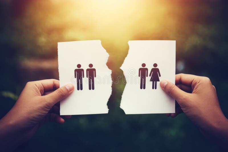 Emotional Separation Concept with Torn Paper Illustrating Broken ...