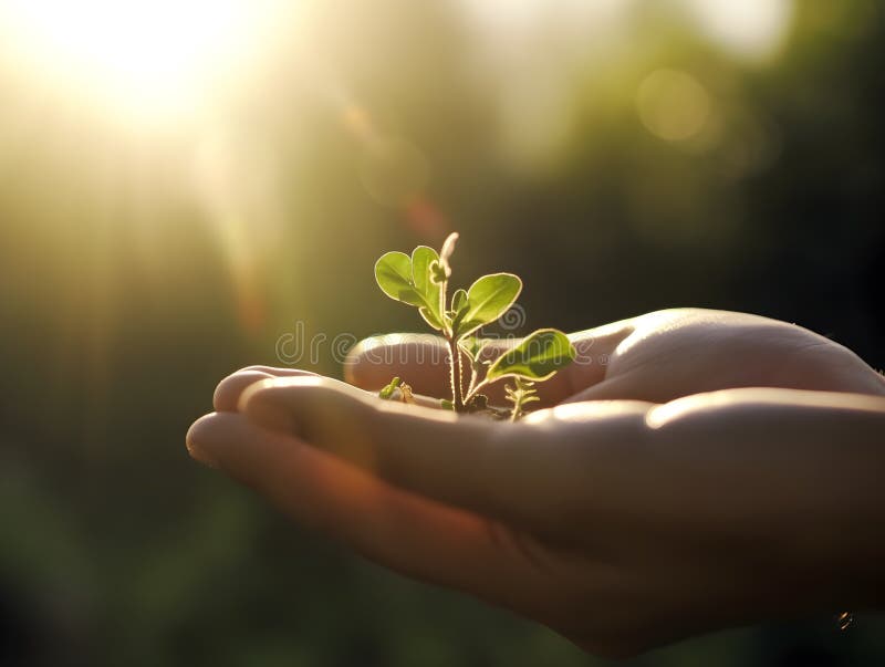 A Plant Growing from a Human Hand. AI Generated. Stock Illustration ...