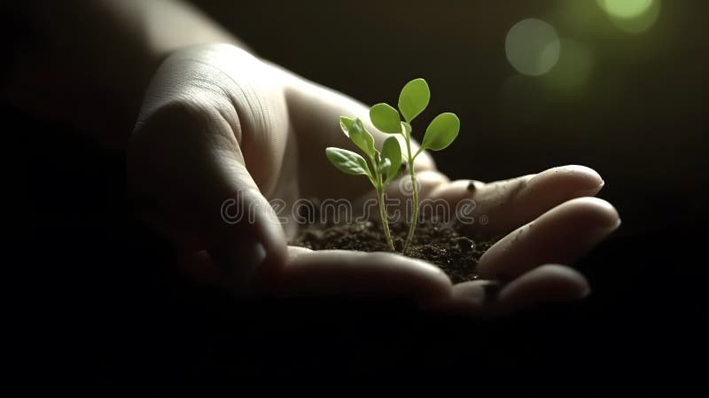 A Plant Growing from a Human Hand. AI Generated. Stock Illustration ...