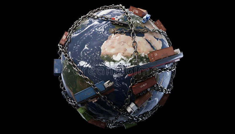 World Wrapped in Chains with Shipping Containers Symbolizing Global ...
