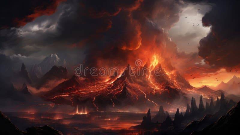 A Powerful Volcanic Eruption, Featuring Bright Red and Orange Lava ...