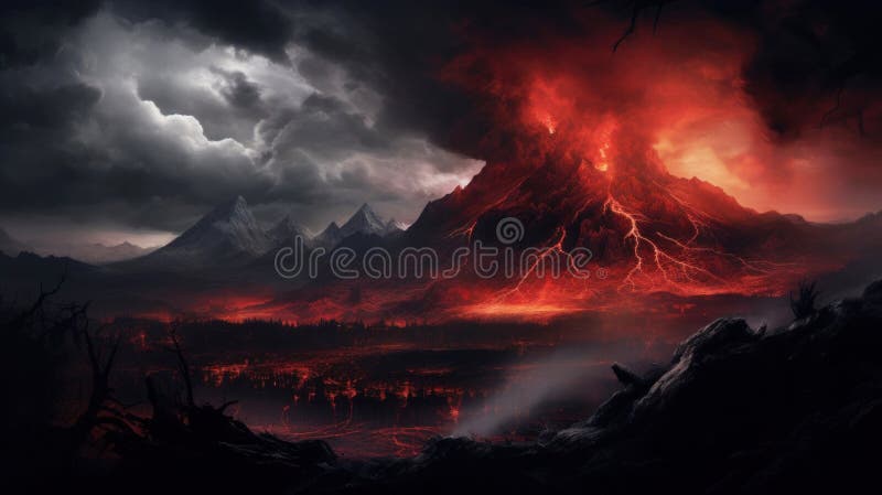 Powerful Volcanic Eruption, Featuring Bright Red and Orange Lava ...