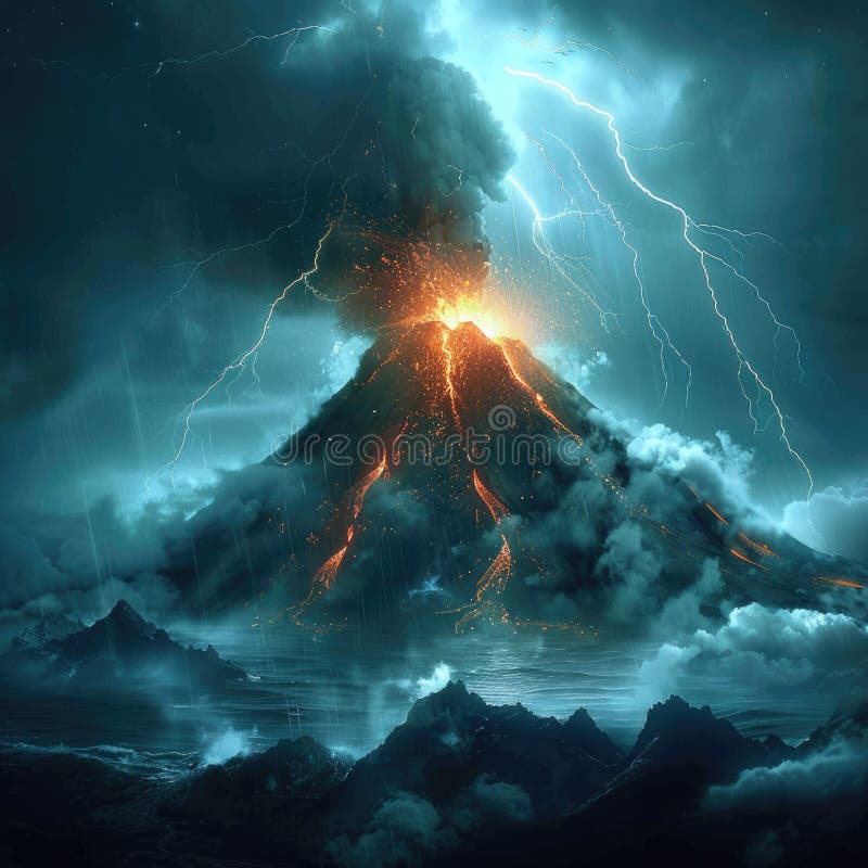 A Powerful Volcanic Eruption Illuminates the Night Sky with Fire and ...