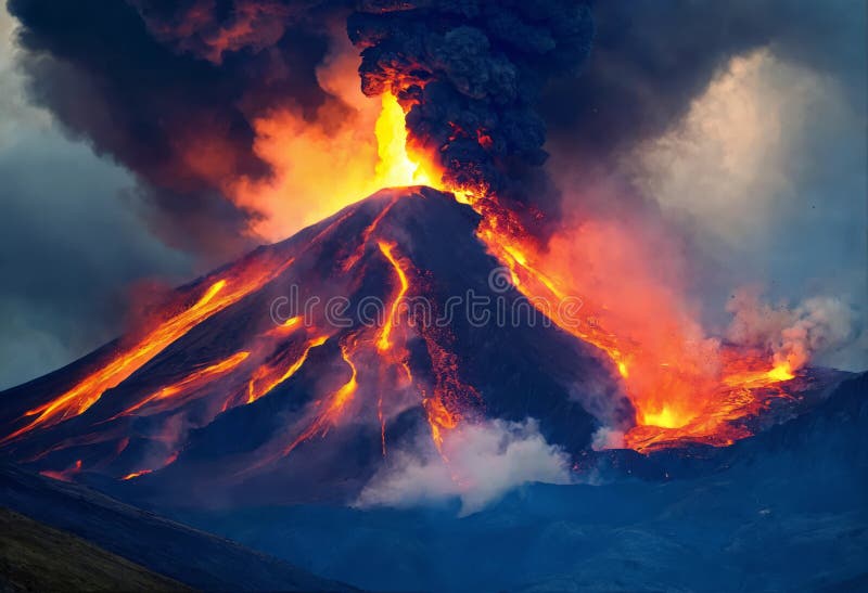 Powerful volcanic eruption stock illustration. Illustration of magma ...