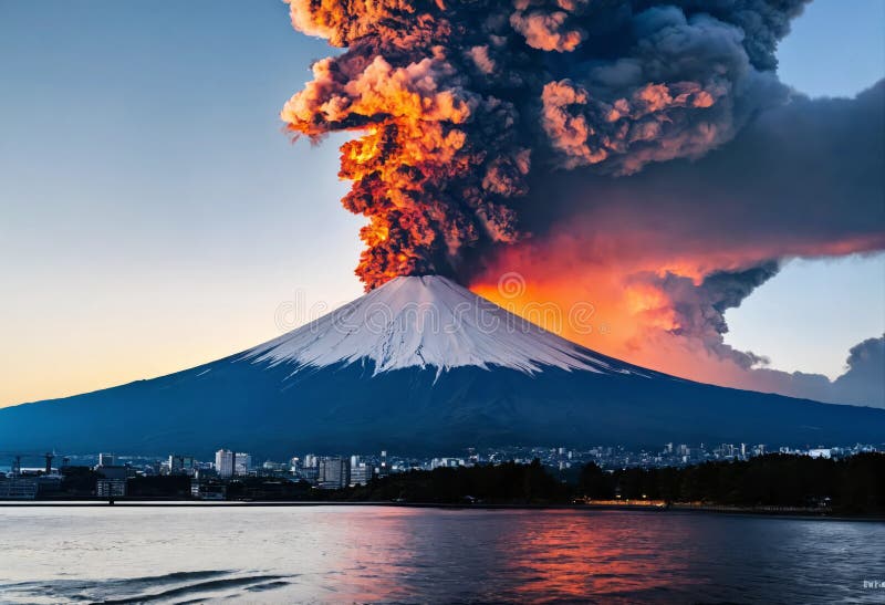 Powerful Volcanic Eruption in Japan Stock Illustration - Illustration ...