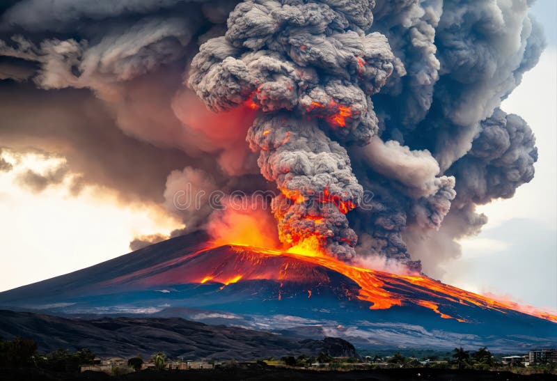 Powerful volcanic eruption stock illustration. Illustration of energy ...
