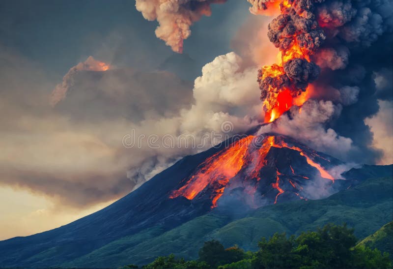 Powerful volcanic eruption stock illustration. Illustration of geology ...