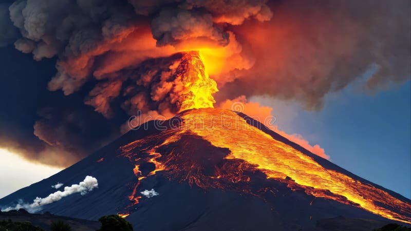 Powerful volcanic eruption stock illustration. Illustration of disaster ...