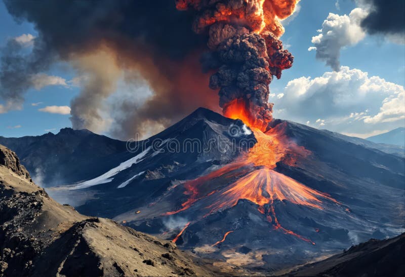 Powerful volcanic eruption stock illustration. Illustration of dioxide ...