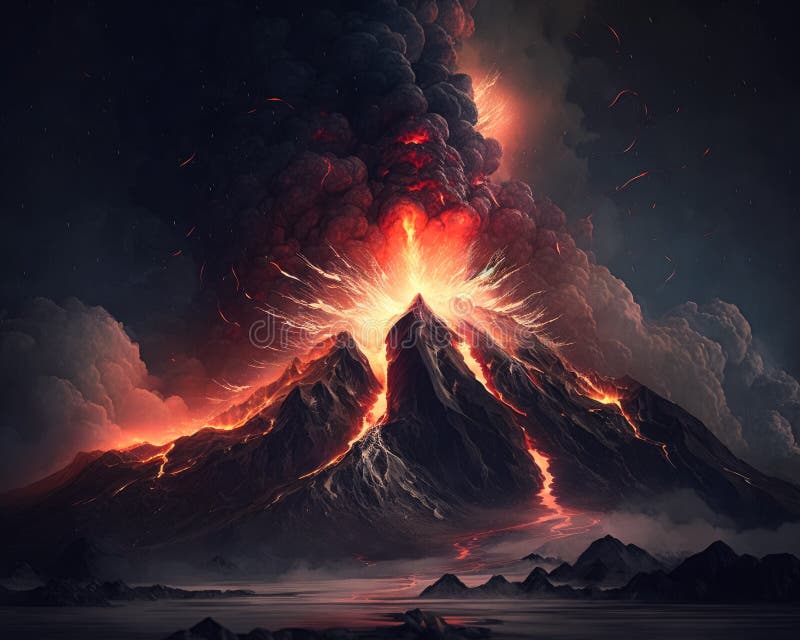 Strong Volcanic Eruption. Generative AI Stock Illustration ...