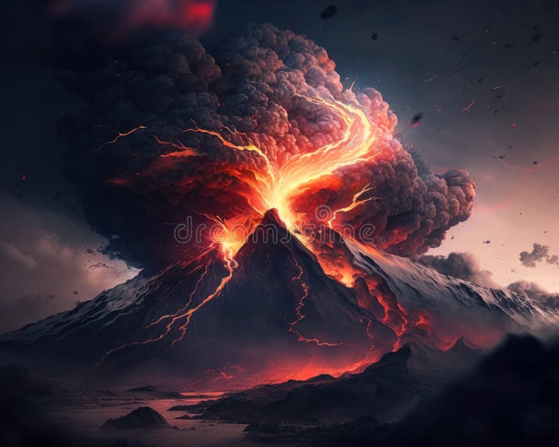 Strong Volcanic Eruption. Generative AI Stock Illustration ...