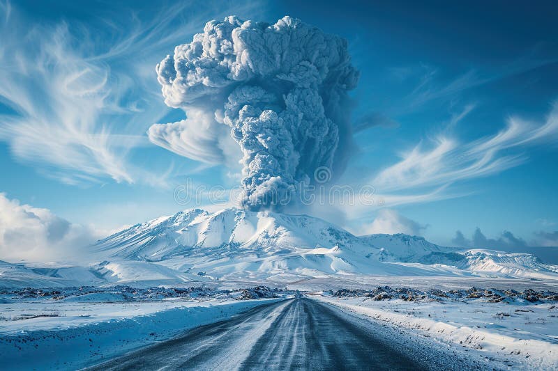 Powerful Volcanic Eruption in Winter with a Cloud of Exploding Gas ...