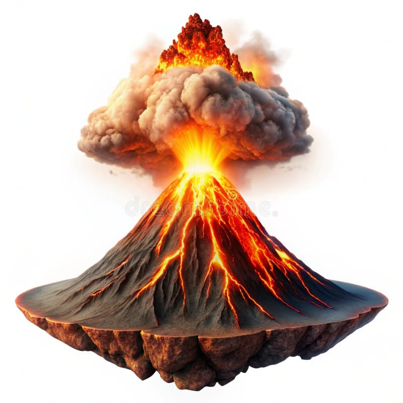 Floating Glowing Volcano with Animated Lava Eruption Stock Illustration ...