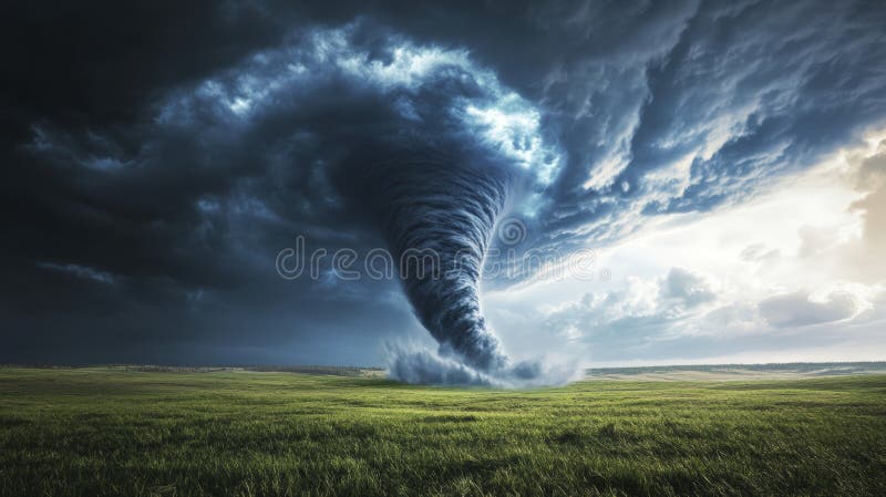 Powerful Vortex Over Green Field Dramatic Storm Clouds Stock ...