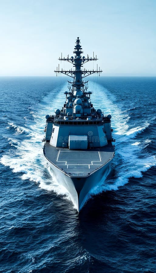 Powerful Warship Sailing through Open Ocean Waters Stock Illustration ...