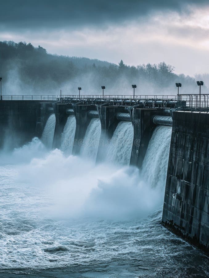 Powerful Water Flow at Dynamic Dam in Action Stock Illustration ...