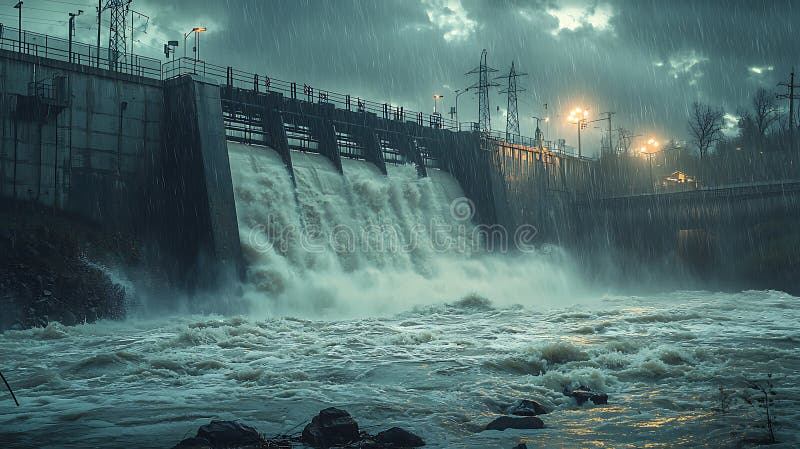 Powerful Water Flow from Flood Control Structures during Heavy Rain ...