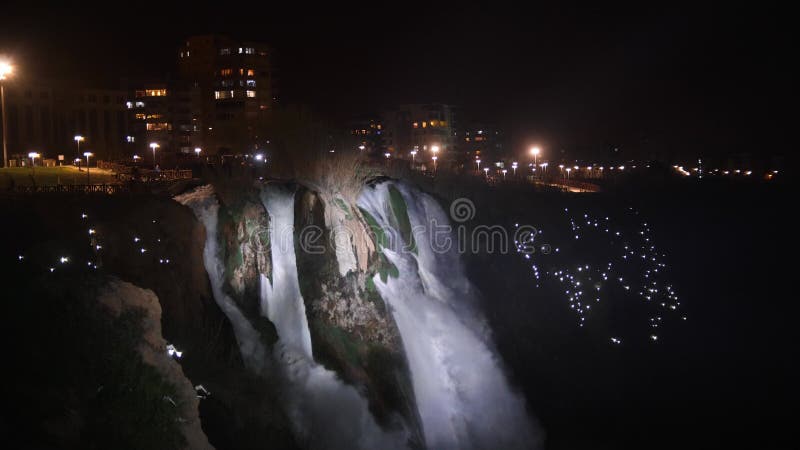 Powerful Water Goes Down from the Cliff at Night Stock Footage - Video ...
