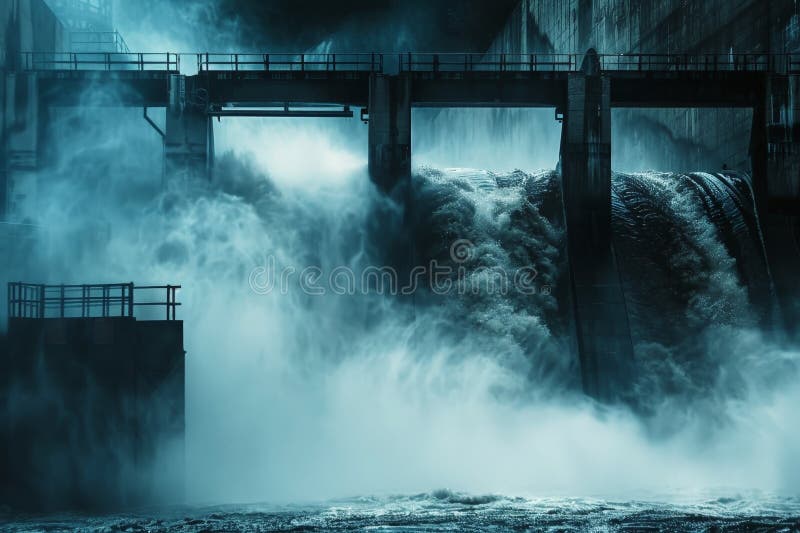 A Powerful Waterfall Cascading Down into a Hydroelectric Power Station ...