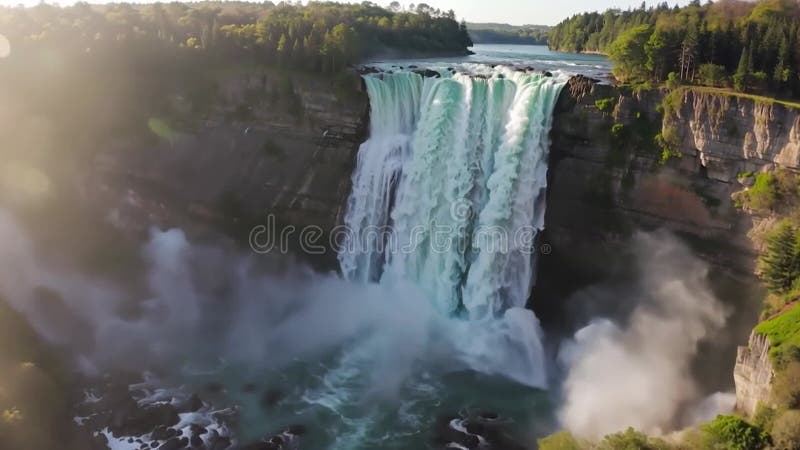 Powerful Waterfall Cascading Over Cliffs in Lush Forest Stock Video ...
