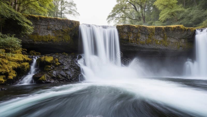 Powerful Waterfall Cascading from a Stone Platform. Stock Image - Image ...