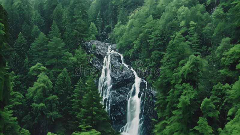 A Powerful Waterfall Creates a Stunning Cascade Amidst a Dense Forest ...