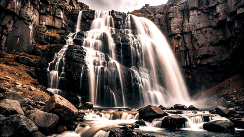 Nature S Fury: a Waterfall Rushing Down a Mountainous Landscape Machine ...