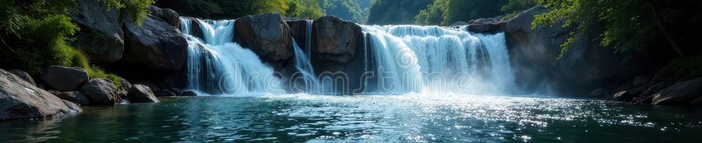 Powerful Waterfall Plunging into a Rocky Pool , Wilderness, Rainforest ...
