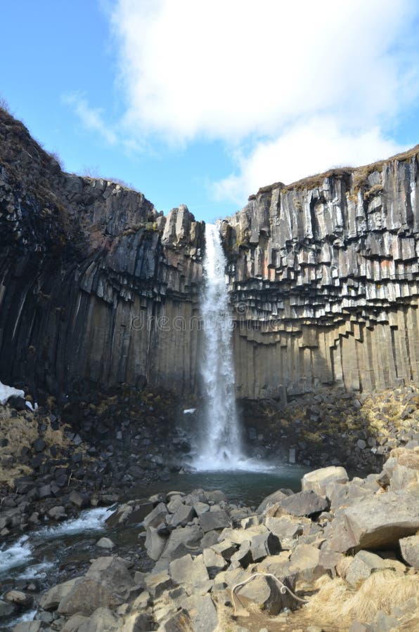 Powerful Waterfall Pouring Over Basalt Columns in Iceland Stock Photo ...