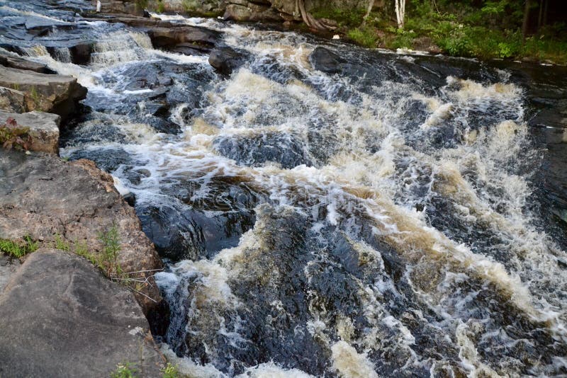 Powerful Waterflow Along Hiking Trail at Lower Rosseau Falls Stock ...