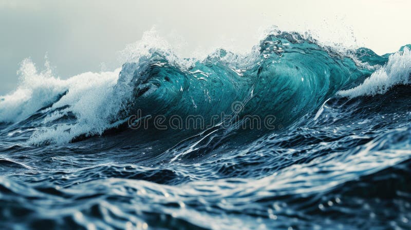 A Powerful Wave Crashes and Breaks in the Vast Ocean. this Image ...